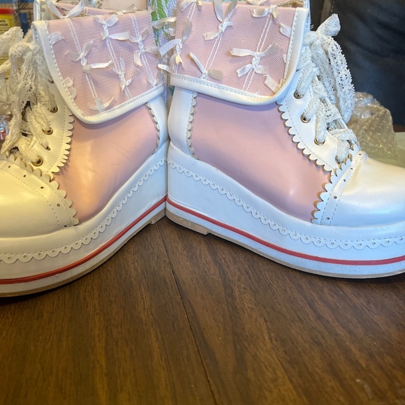 Shoes | Pink Platform Boots With Lacy Shoe Lace | Poshmark